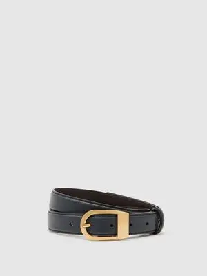 REISS Hazel Leather Curved-buckle Belt - Navy