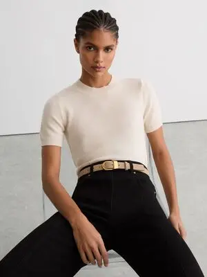 REISS Hazel Leather Curved-buckle Belt - Stone
