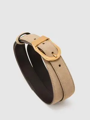 REISS Hazel Leather Curved-buckle Belt - Stone