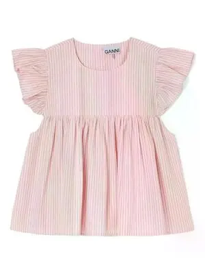 GANNI Striped Top With Frill Detail
