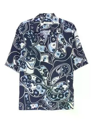Sandro Loose-fit Print Shark Collar Shirt - Blue