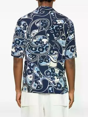 Sandro Loose-fit Print Shark Collar Shirt - Blue
