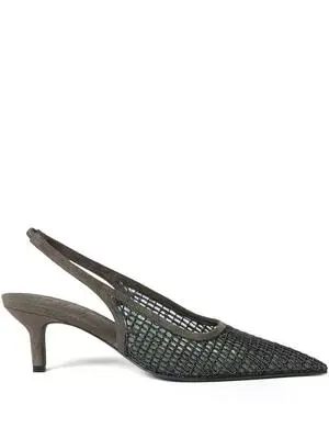 Brunello Cucinelli Net Embroidery Slingback Pumps