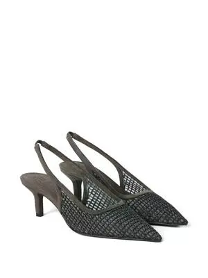 Brunello Cucinelli Net Embroidery Slingback Pumps