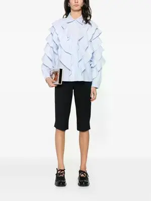 Sandro Ruffled Cotton Blend Shirt - Blue