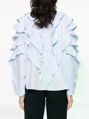 Sandro Ruffled Cotton Blend Shirt - Blue