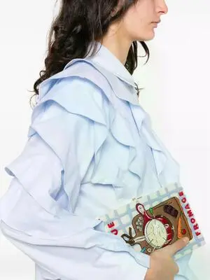 Sandro Ruffled Cotton Blend Shirt - Blue