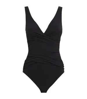 Shan Ruched V-neck One-piece Swimsuit - Black