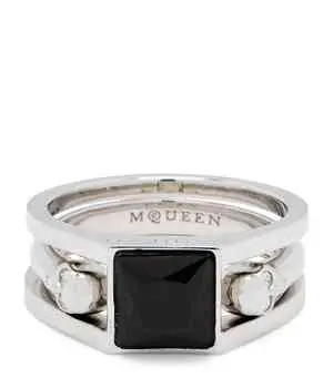 Alexander McQueen Embellished Twin Skull Ring - Black