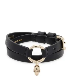 Alexander McQueen Leather Skull Charm Double Wrap Bracelet