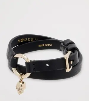 Alexander McQueen Leather Skull Charm Double Wrap Bracelet