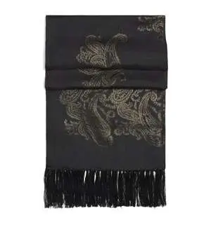 Etro Silk-blend Metallic Paisley Scarf - Black