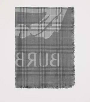 Burberry Wool-silk Ekd Check Scarf - Grey