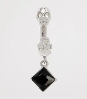 Alexander McQueen Embellished Twin Skull Single Hoop Earring