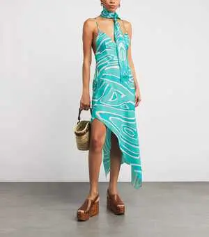 Emilio Pucci Silk Labirinto Print Midi Dress - Blue