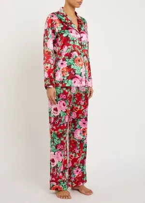 Olivia Von Halle Lila Floral-print Silk Pyjama Set - Red