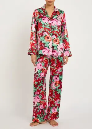 Olivia Von Halle Lila Floral-print Silk Pyjama Set - Red