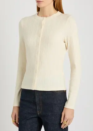 Veronica Beard Lira Pointelle Stretch-knit Cardigan - Ecru