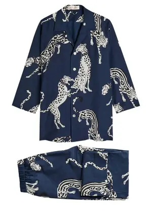 Olivia Von Halle Casablanca Printed Cotton-blend Pyjama Set - Blue