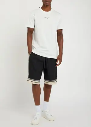 Dolce & Gabbana Striped Logo-jacquard Silk Shorts - Black