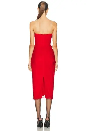 Carolina Herrera Strapless Draped Midi Dress - Herrera Red