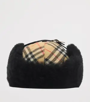 Burberry Wool Check Trapper Hat - Beige