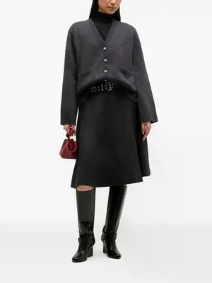 GANNI A-line Belted Midi Skirt - Grey