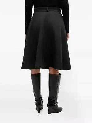 GANNI A-line Belted Midi Skirt - Grey