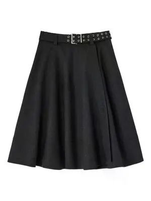 GANNI A-line Belted Midi Skirt - Grey