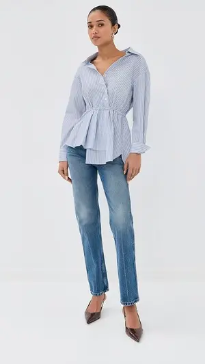 Rosie Assoulin Falling Off Shoulder Shirt - Blue