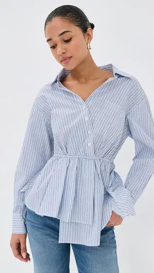 Rosie Assoulin Falling Off Shoulder Shirt - Blue