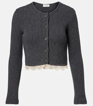 Magda Butrym Cropped Cashmere Cardigan With Crochet Trim - Grey