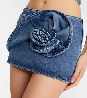 Magda Butrym Floral-appliqué Denim Miniskirt - Blue