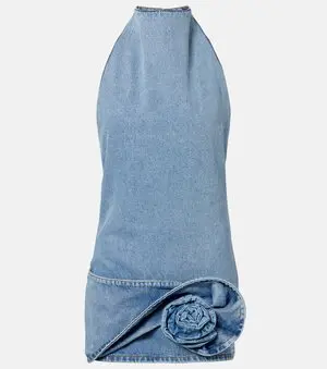 Magda Butrym Floral-appliqué Denim Minidress - Blue