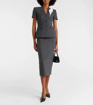 SELF-PORTRAIT Peplum Floral-appliqué Midi Dress