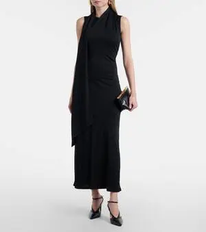 AMI Paris Tie-neck Jersey Midi Dress - Black