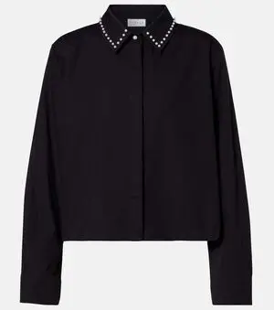 Velvet By Graham & Spencer Embellished Cotton Poplin Shirt - Black
