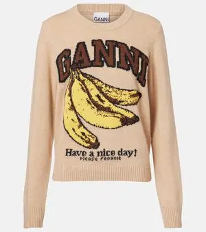 GANNI Logo Intarsia Sweater - Beige