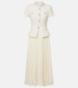 SELF-PORTRAIT Pleated Bouclé Chiffon Midi Dress