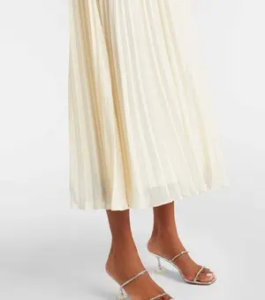 SELF-PORTRAIT Pleated Bouclé Chiffon Midi Dress