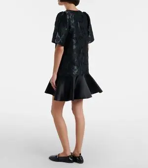 GANNI Satin Cloqué Minidress - Black