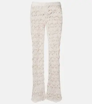 Alanui Lagoon Romance Crochet Flared Pants - Beige