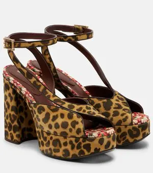 Etro 120 Leopard-print Canvas Platform Sandals - Brown