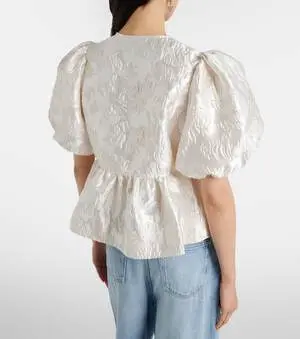 GANNI Peplum Satin Jacquard Blouse