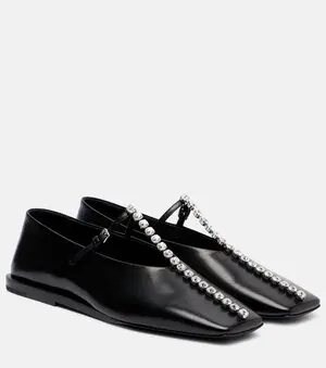 JIL SANDER Crystal-embellished Leather Ballet Flats - Black