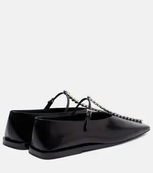 JIL SANDER Crystal-embellished Leather Ballet Flats - Black