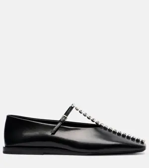 JIL SANDER Crystal-embellished Leather Ballet Flats - Black