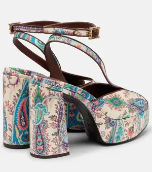Etro 120 Paisley Canvas Platform Sandals