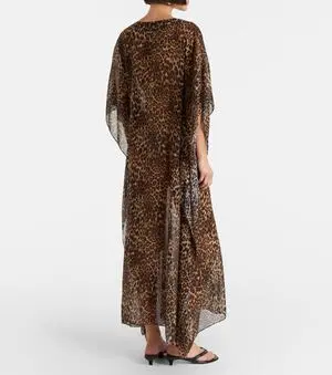 NILI LOTAN Erica Leopard-print Silk Kaftan - Brown