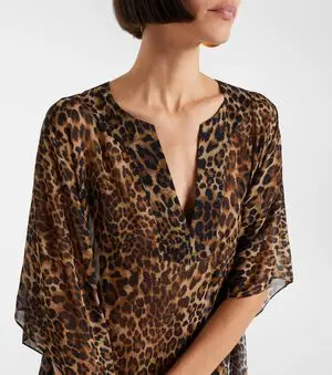 NILI LOTAN Erica Leopard-print Silk Kaftan - Brown